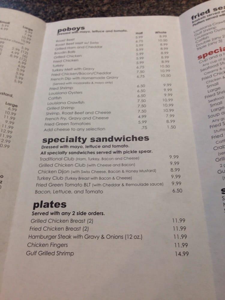 Menu at Dempsey's Poboys restaurant, Baton Rouge, Coursey Blvd