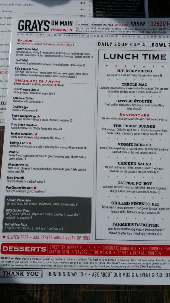 Menu at GRAYS on Main pub & bar, Franklin, 332 Main St