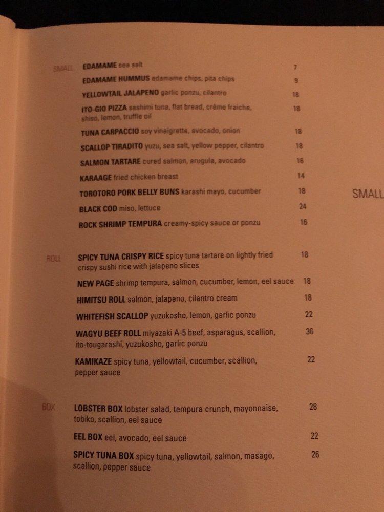 Menu at Himitsu restaurant, Atlanta, 3050 Peachtree Rd