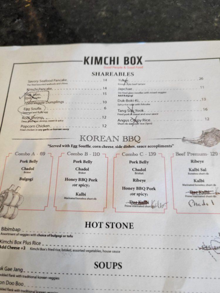 Menu at Kimchi Box Plus restaurant, Novi