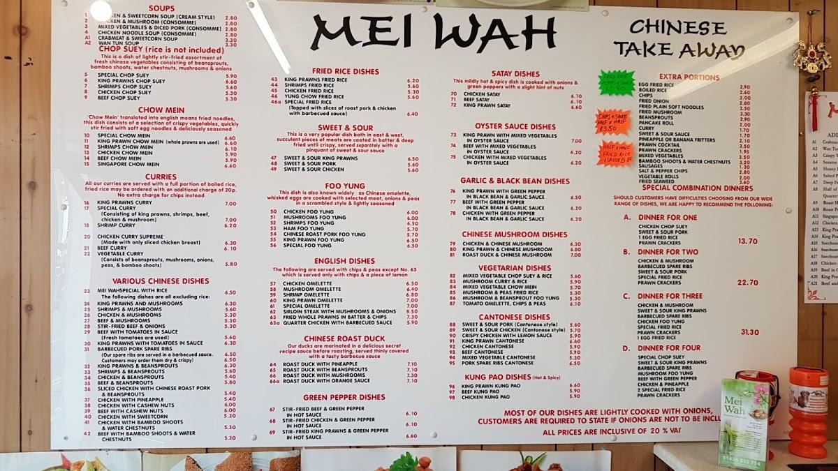 Menu at Mei Wah fast food, Chudleigh Knighton