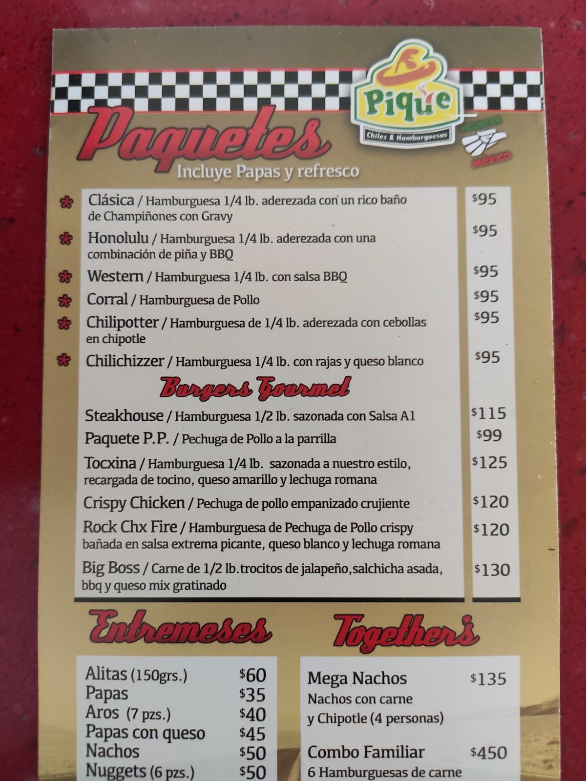 Menu at Pique Chiles & Hamburguesas restaurant, Ciudad Juarez