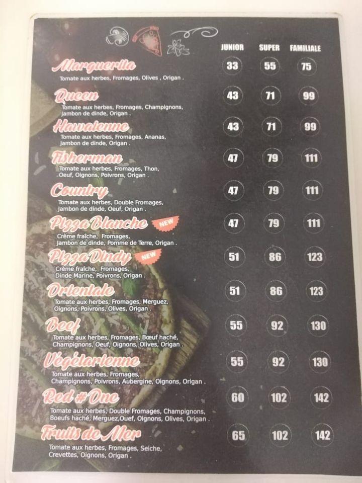 Menu at Pizza Red#One pizzeria, Agadir