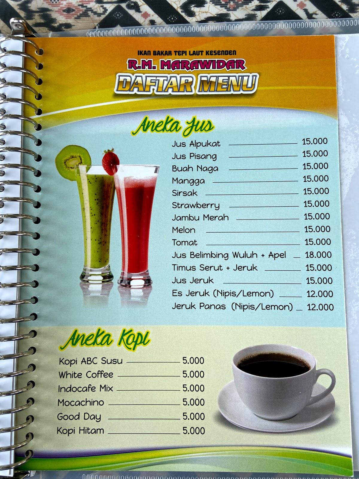 Menu at RM MARAWIDAR restaurant, Cirebon