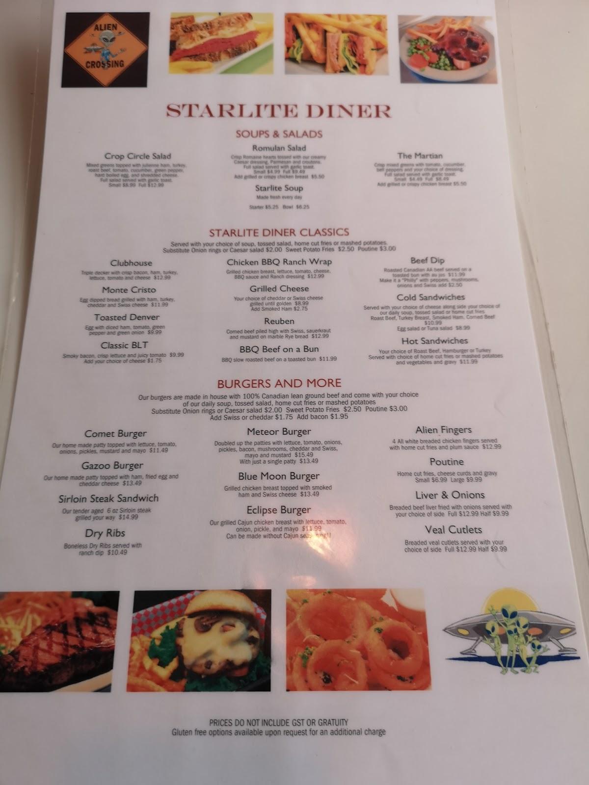 Menu at Starlite Diner Car restaurant, Bowden