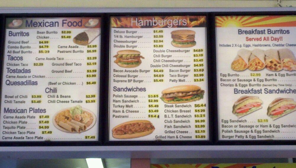 Menu at Burger Palace restaurant, Los Angeles, 100 E Manchester Ave
