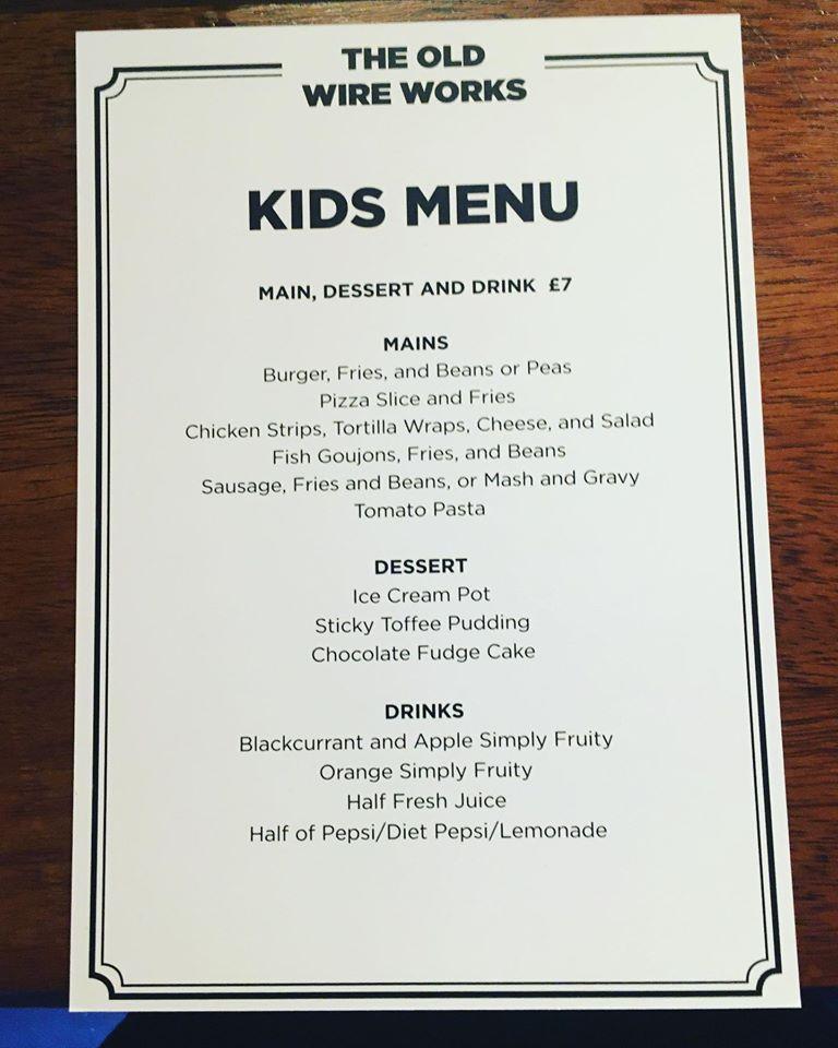 Menu at The Old Wireworks pub & bar, Huddersfield