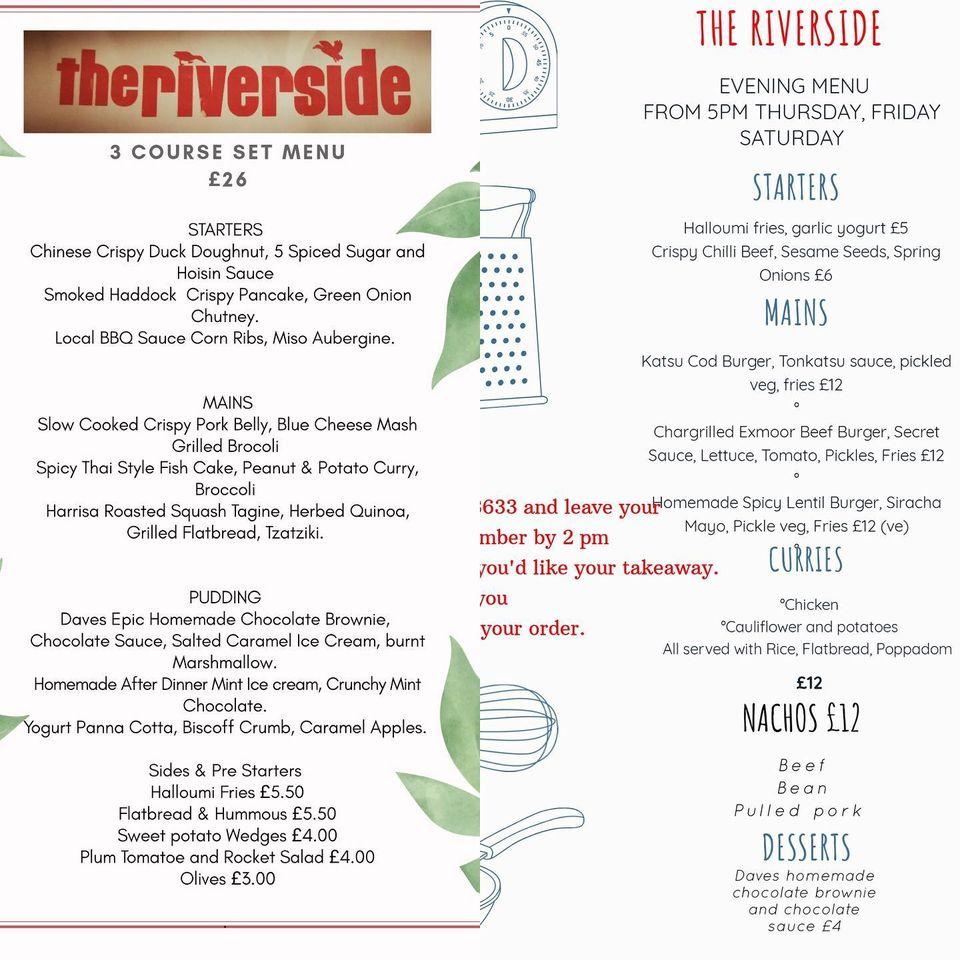 Menu at The Riverside cafe, Braunton
