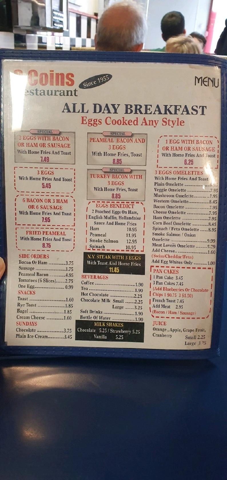 Menu at Three Coins Open Kitchen fast food, Richmond Hill