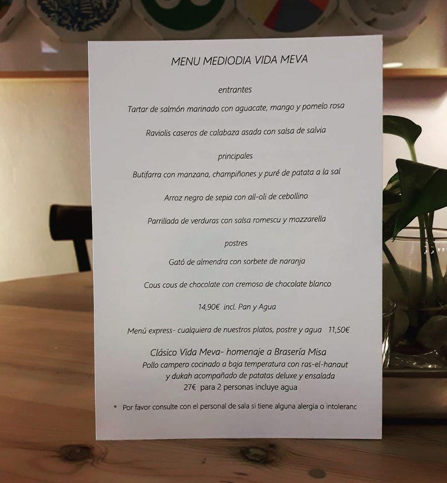 Menu at Vida Meva restaurant, Palma
