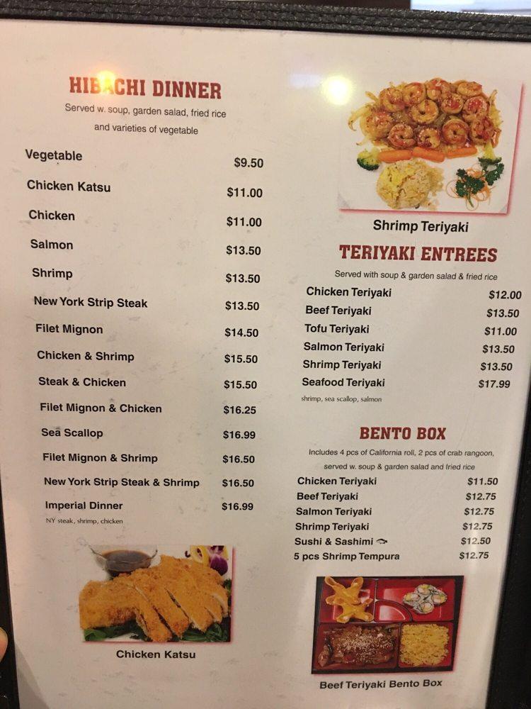 Menu at Yamato Steakhouse of Japan, Defiance