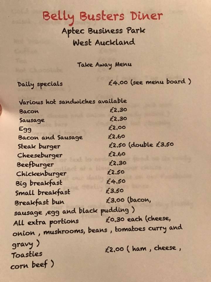 Menu at Belly Busters Diner new, Bishop Auckland