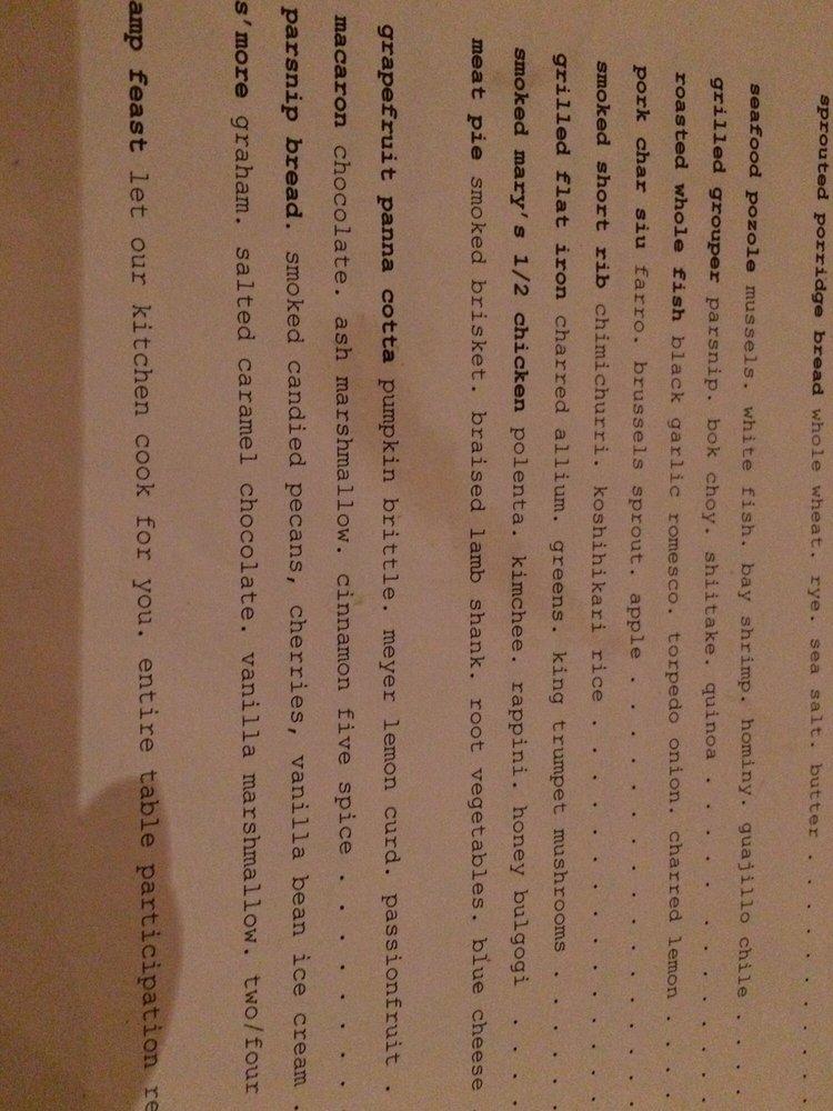 Menu at Campfire restaurant, Carlsbad