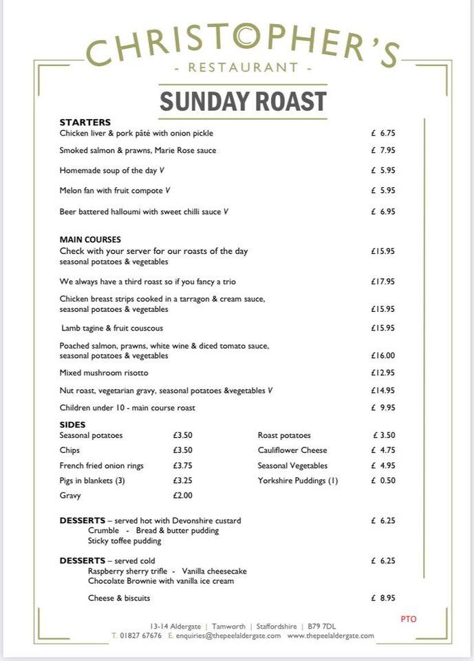Menu at Christopher's British Bistro - Restaurant, Tamworth