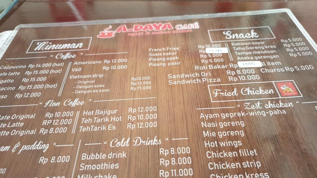 Menu at Dyani Cafe, Mulung