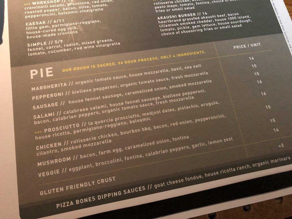 Menu at Pie Tap Pizza Workshop + Bar Park & Preston, Plano