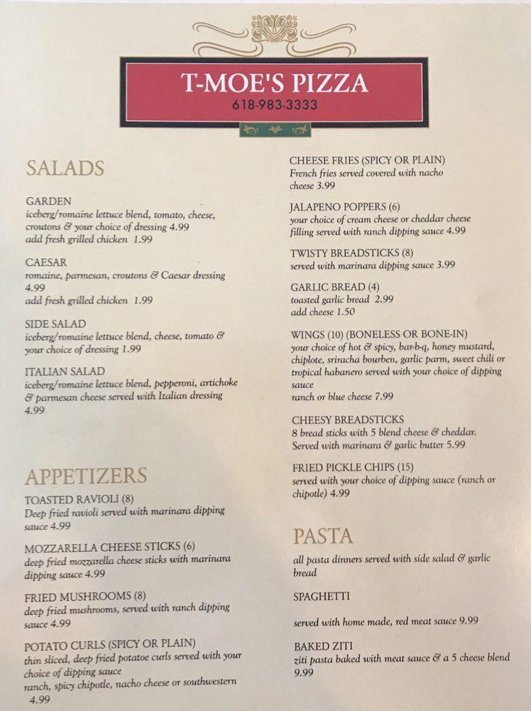 Menu at T-Moe's Pizza pizzeria, Johnston City