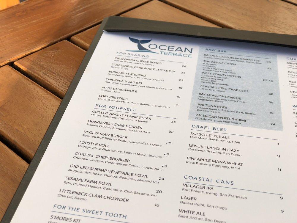 Menu at The Ocean Terrace pub & bar, Half Moon Bay