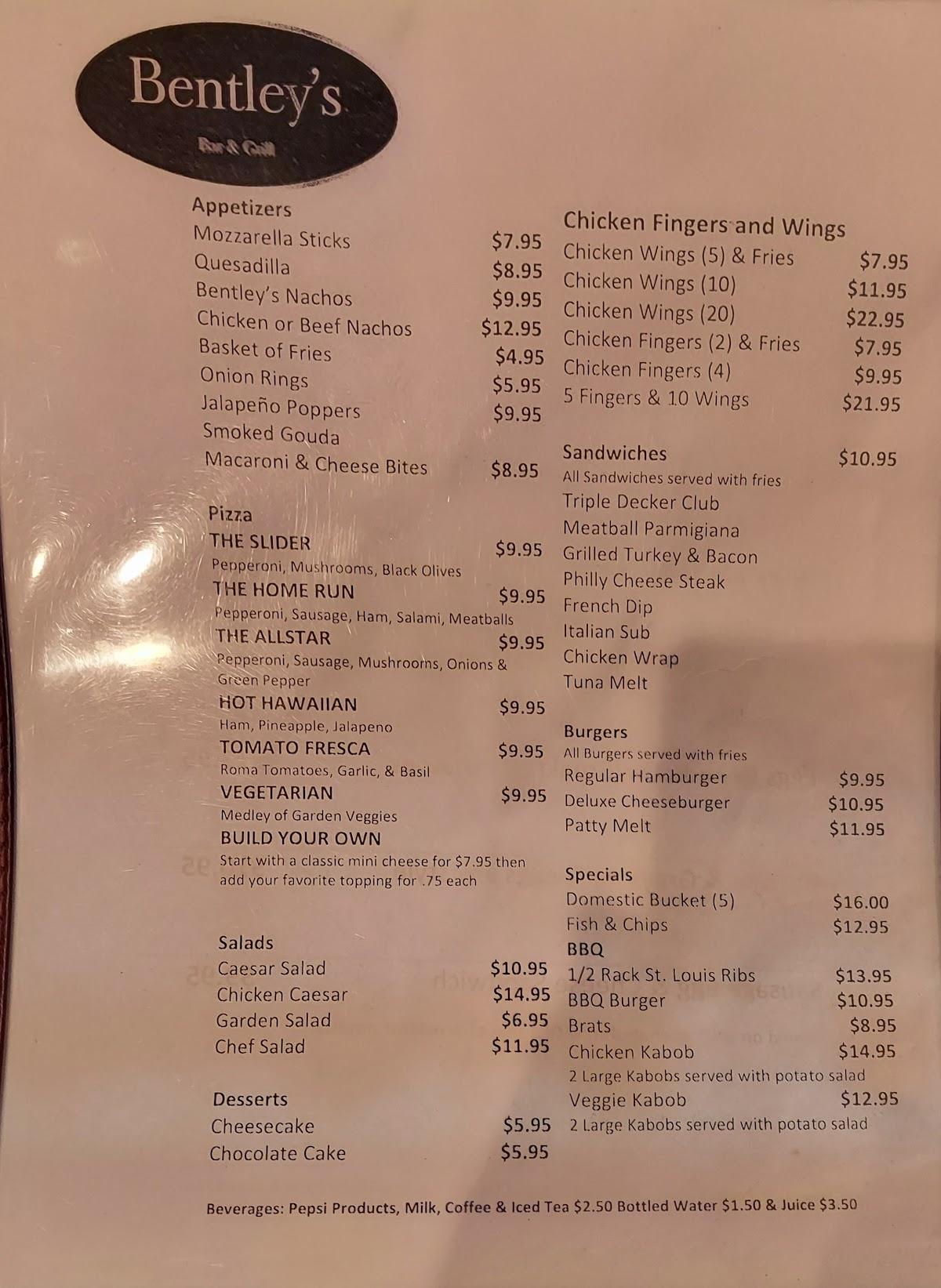 Menu at Bentley's Steakhouse and Bar, Las Vegas, Sunset Rd Ste B