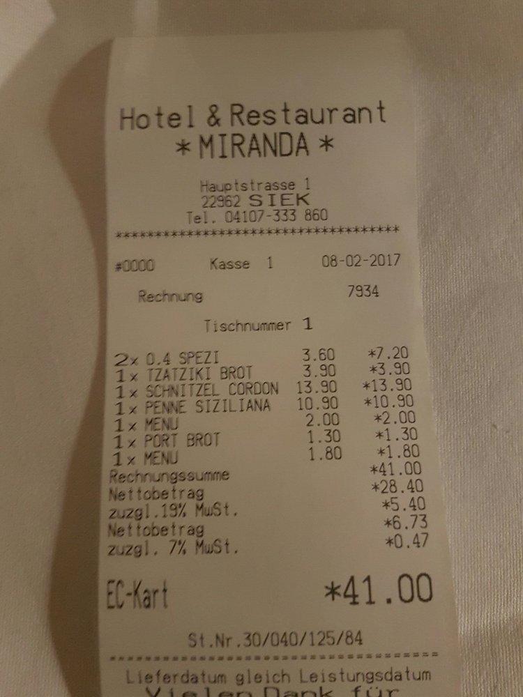 Speisekarte von Hotel & Restaurant Miranda, Siek