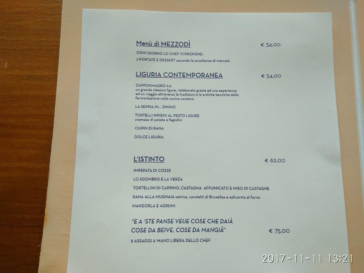 Menu at Il Marin restaurant, Genoa