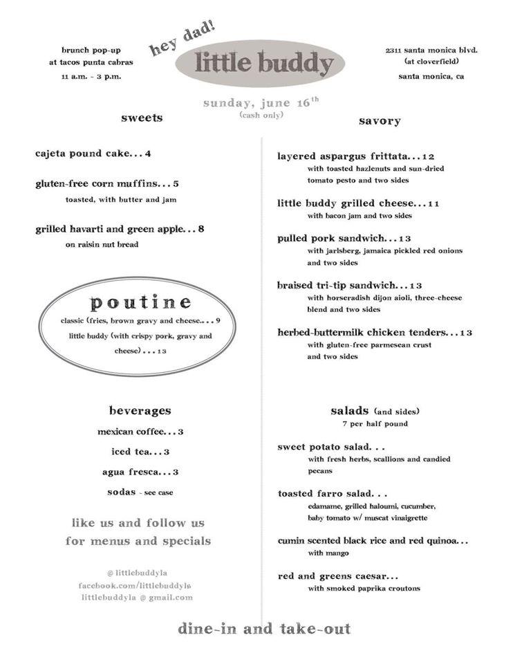 Menu at Little Buddy restaurant, Santa Monica