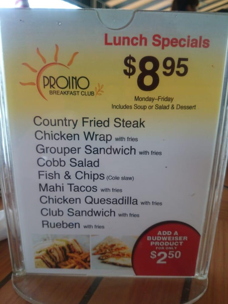 Menu at Proino Breakfast Club, Largo, 201 W Bay Dr
