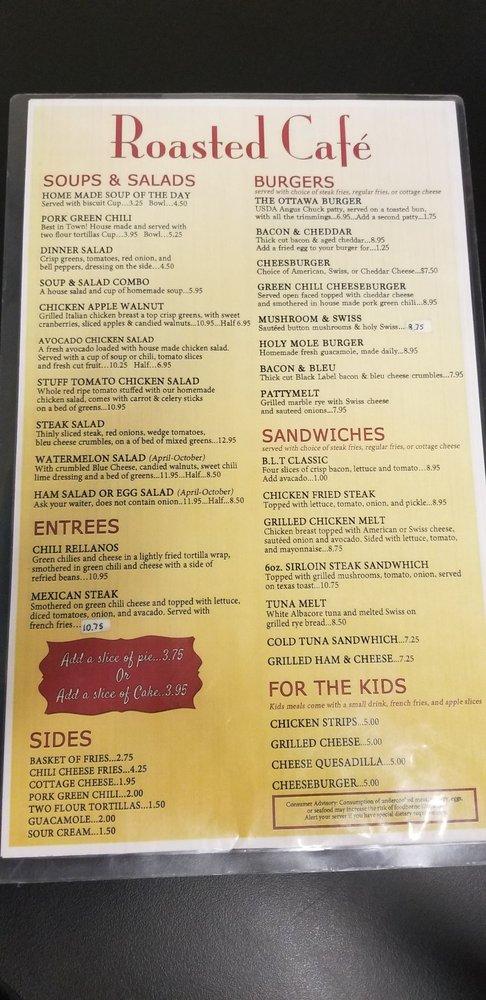 Menu at Roasted Cafe, Ottawa