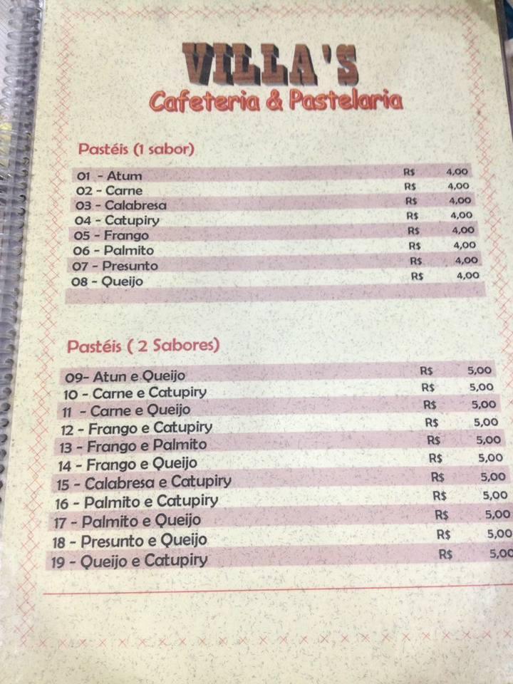 Menu at Villa's Cafeteria E Pastelaria, Lages