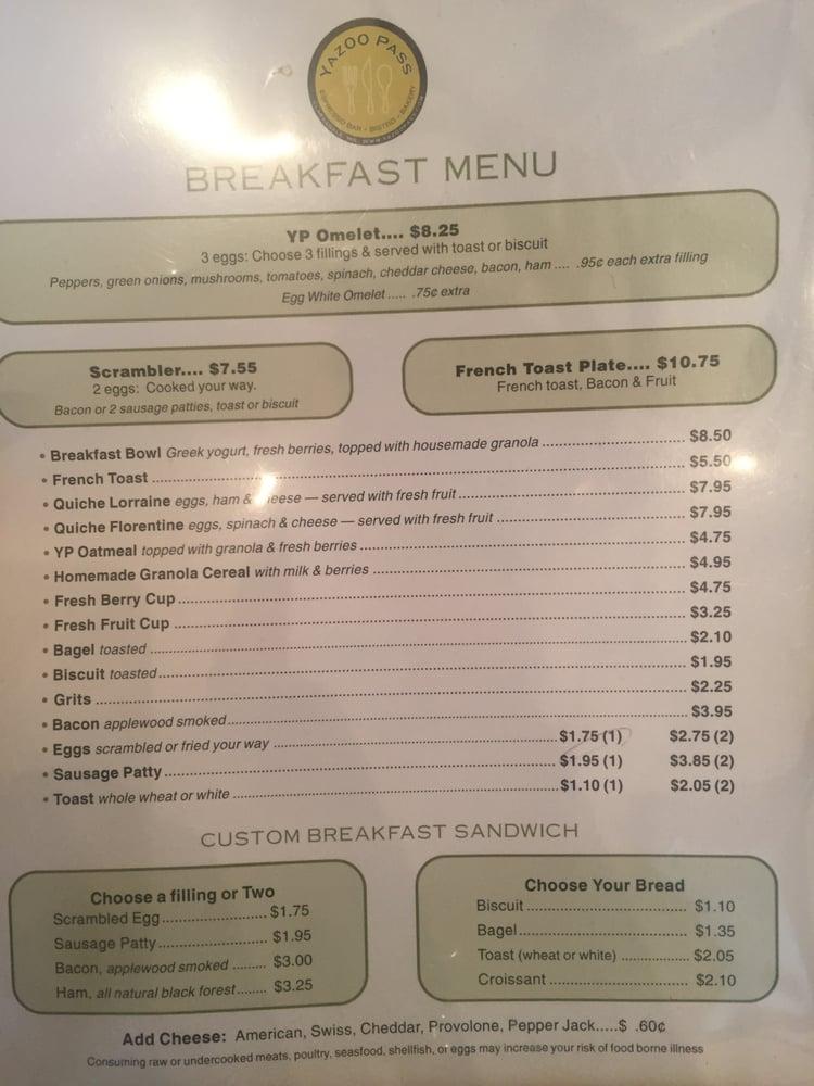 Menu at Yazoo Pass cafe, Clarksdale