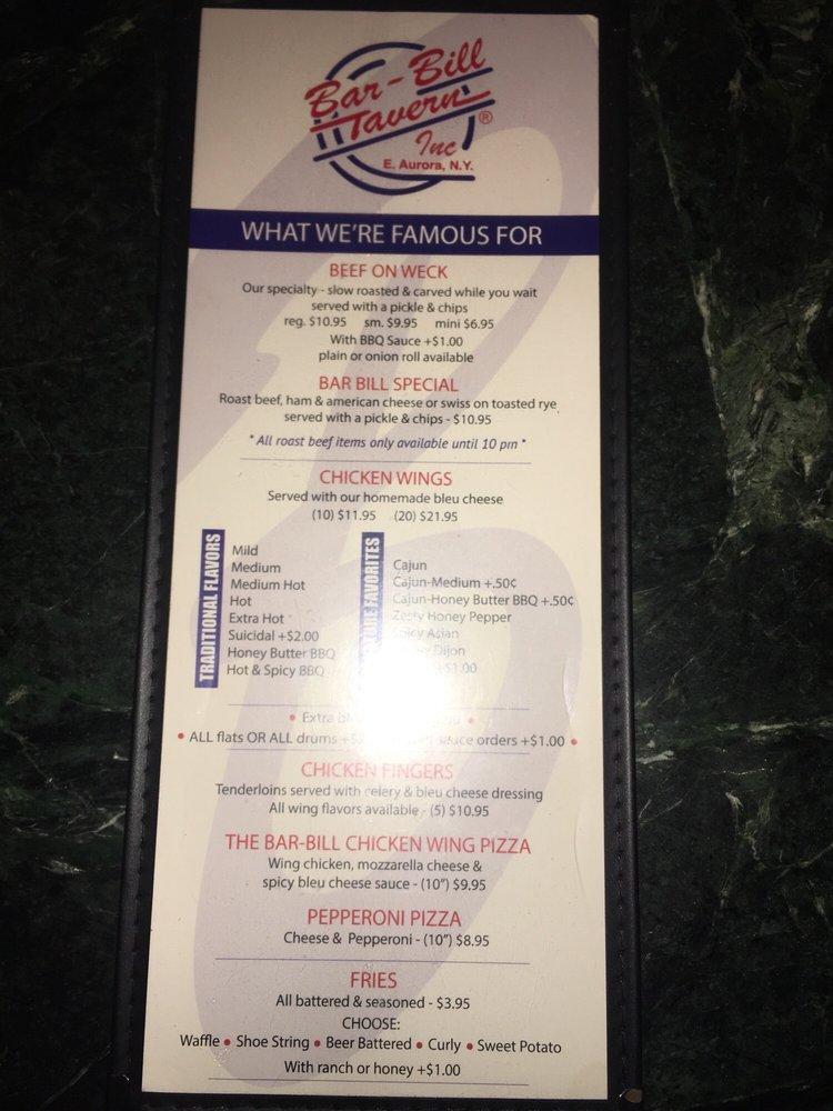 Menu at Bar-Bill Tavern, East Aurora, 185 Main St
