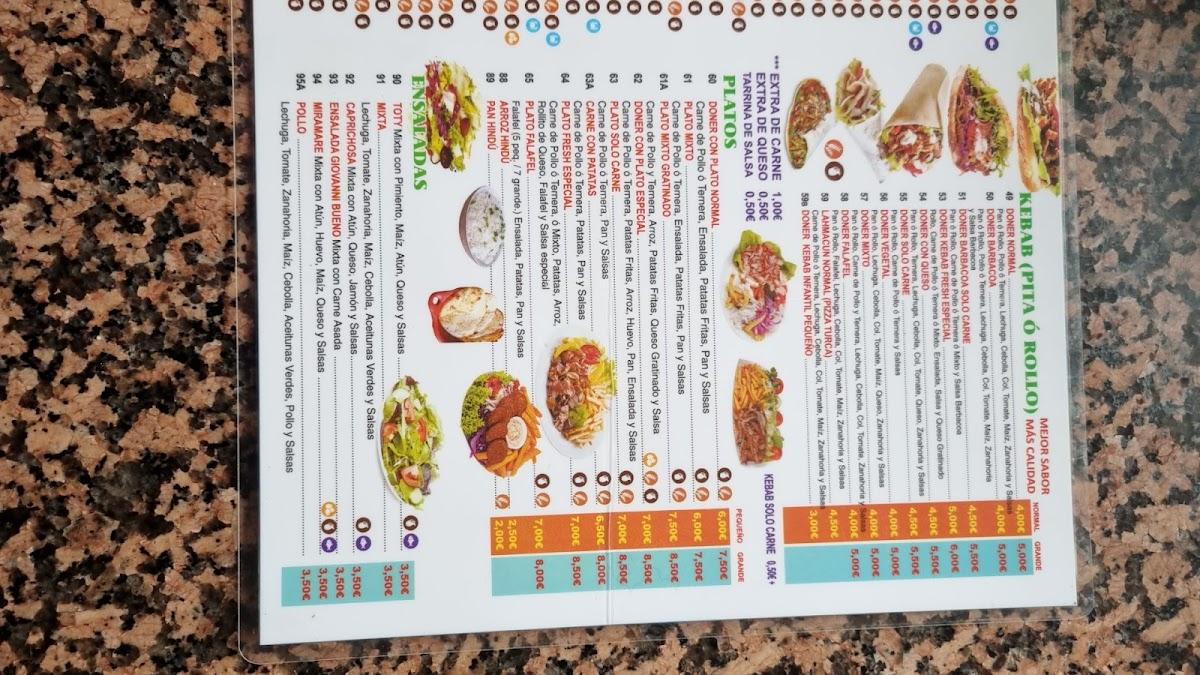 Menu at Fresh Pizzeria Kebab Formentera, Formentera del Segura