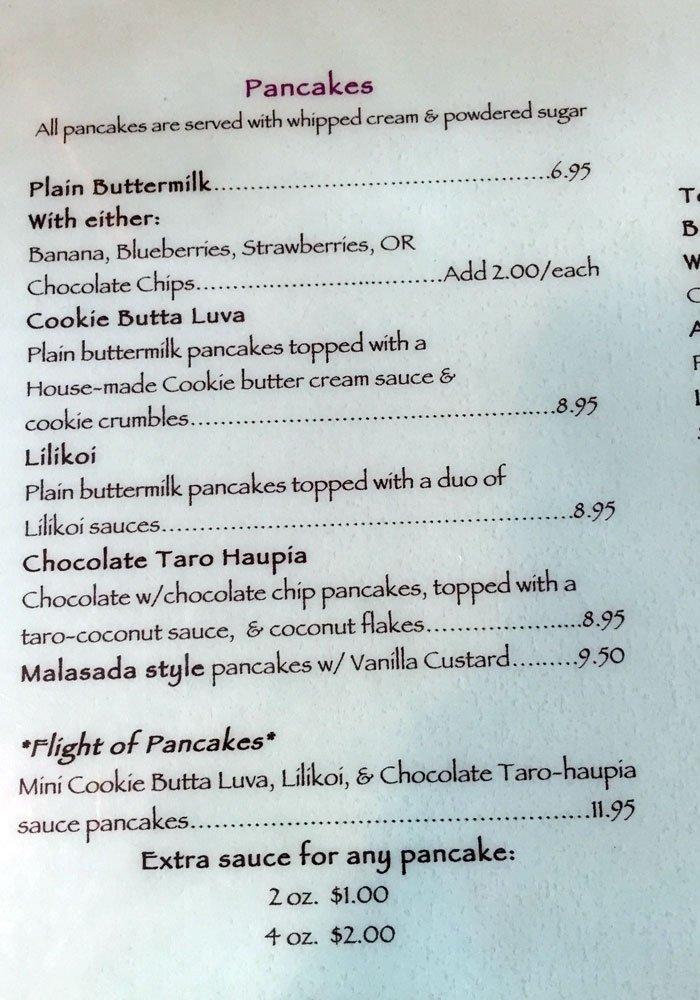 Menu at My Cafe, Kapolei