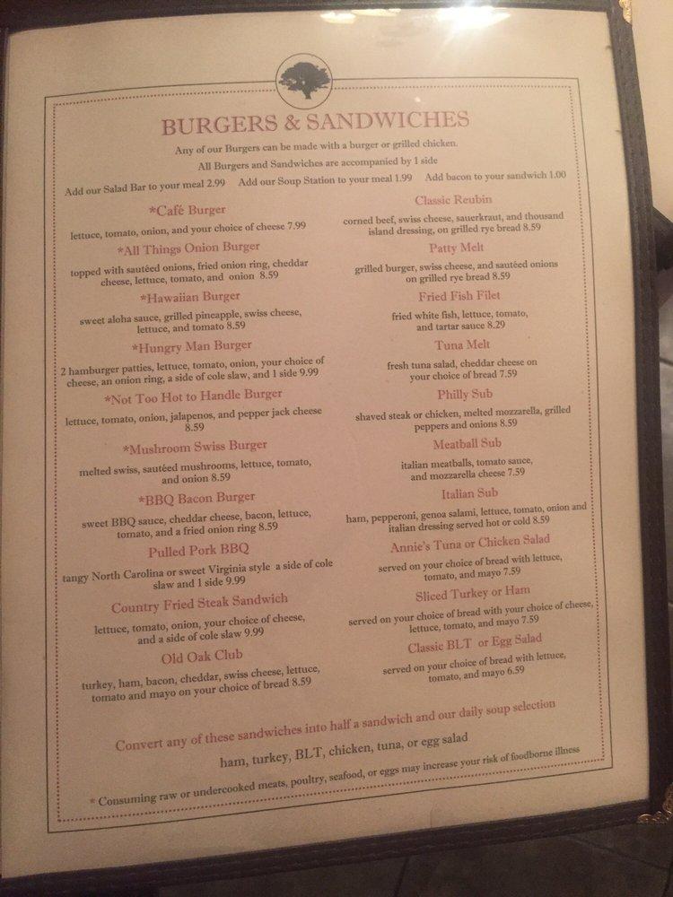 Menu at Old Oak Cafe, Westlake Corner