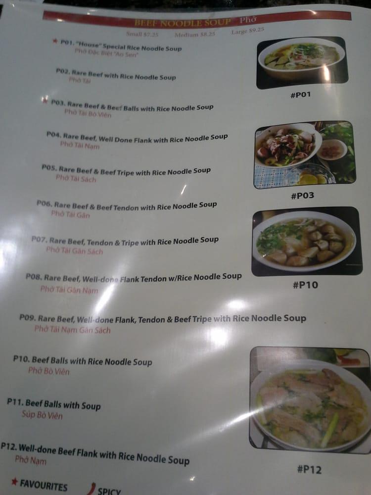 Menu at Pho Ao Sen restaurant, Mississauga