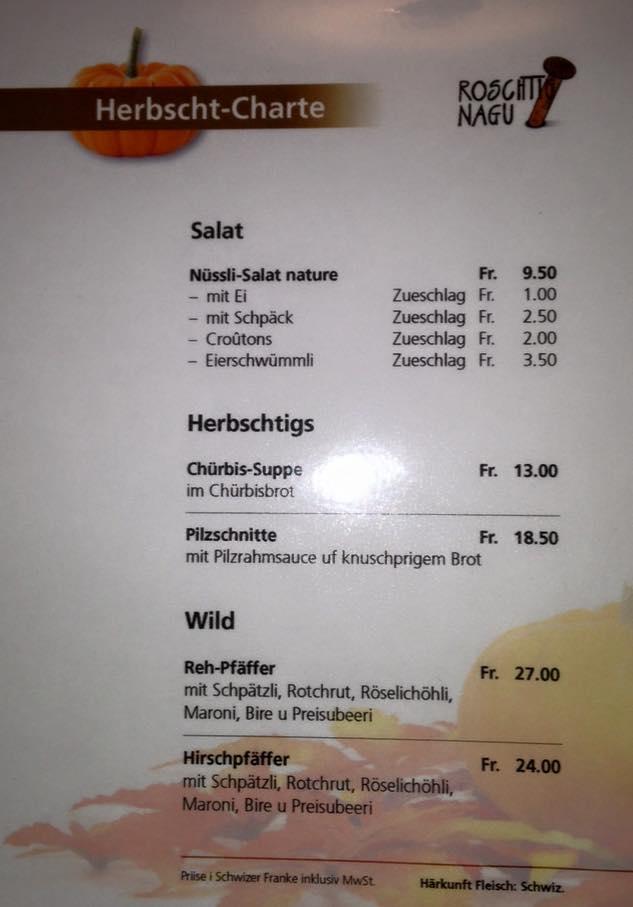 Menu at Restaurant Roschtig Nagu, Schnottwil, Bernstrasse 62