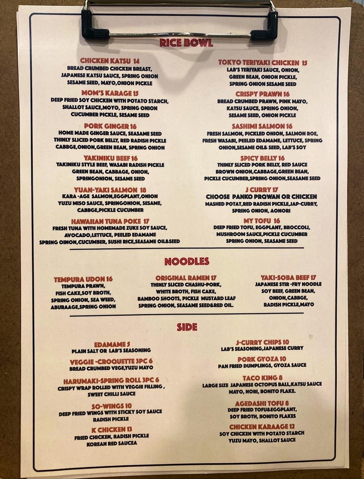 Menu at The Sushi Lab restaurant, Patterson Lakes