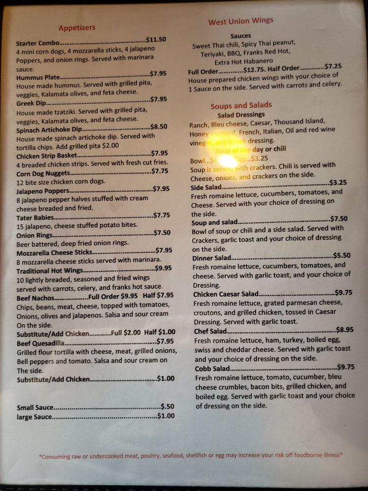 Menu at West Union Sports Pub, Portland, NW 185th Ave