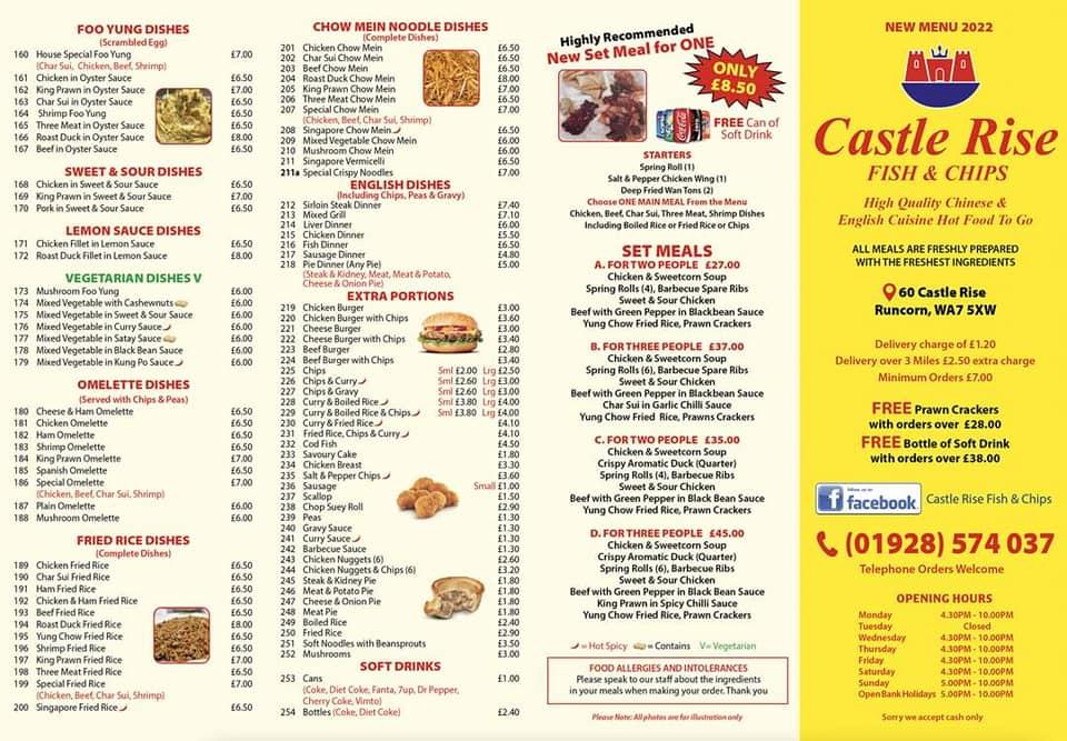 Menu at Castle Rise Fish & Chips restaurant, Runcorn