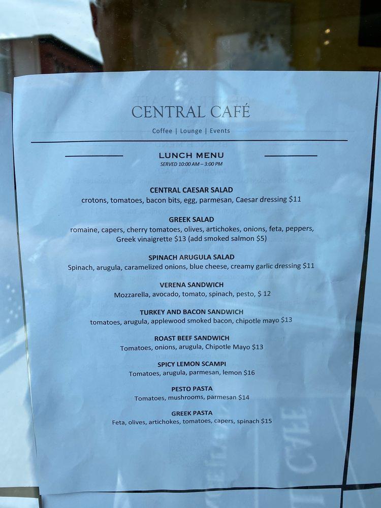 Menu at Central Cafe, Saint Johnsbury