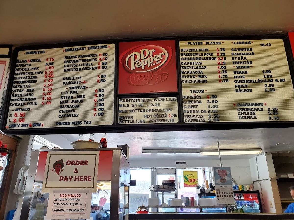 Menu at Chileo's restaurant, Ruidoso