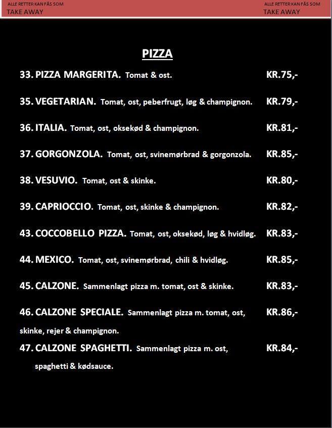 Menu at Cocco Bello pizzeria, Randers