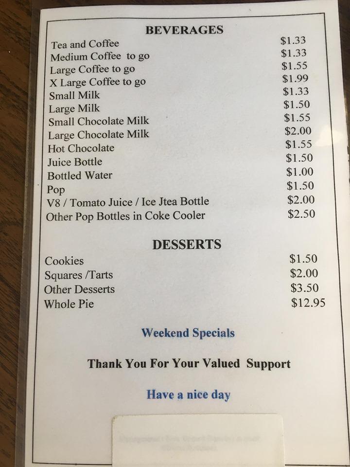 Menu at The Crazy Cow Cafe, St.-Charles