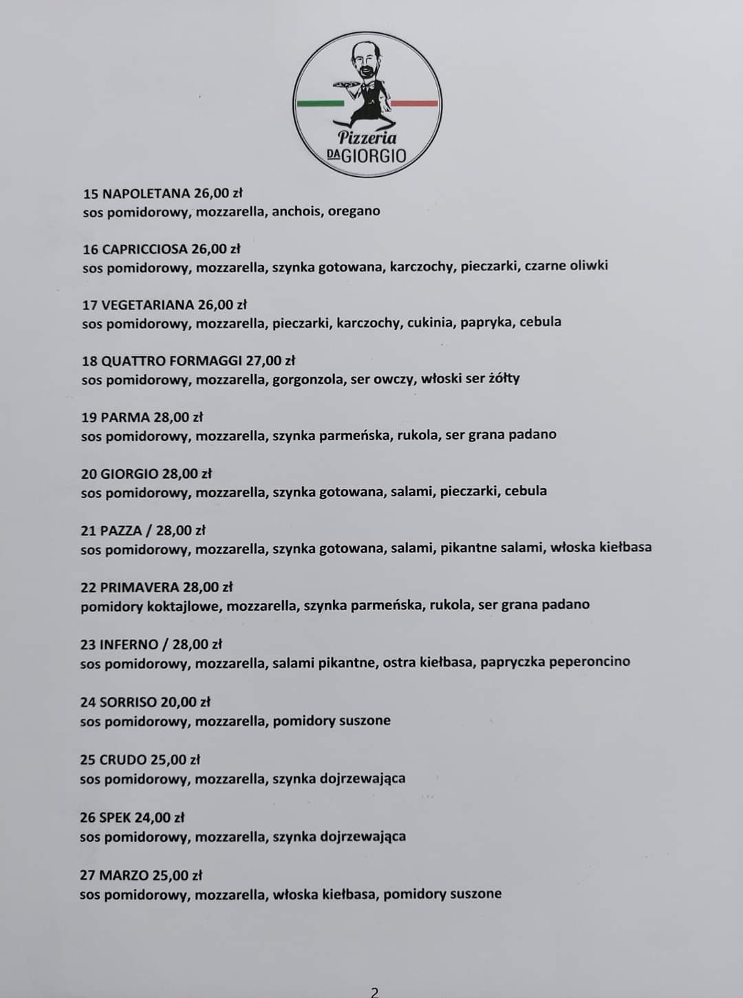 Menu at Trattoria Da Giorgio restaurant, Witnica