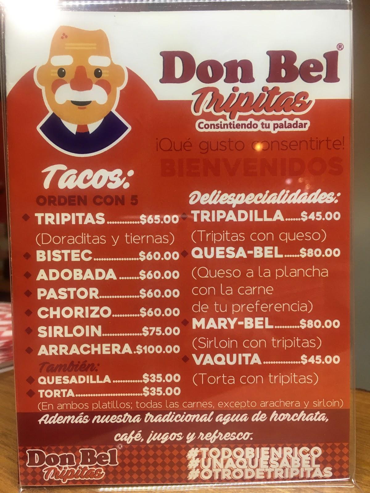 Menu at Don Bel Colinas restaurant, Zacatecas, C. Segunda de Matamoros 104A