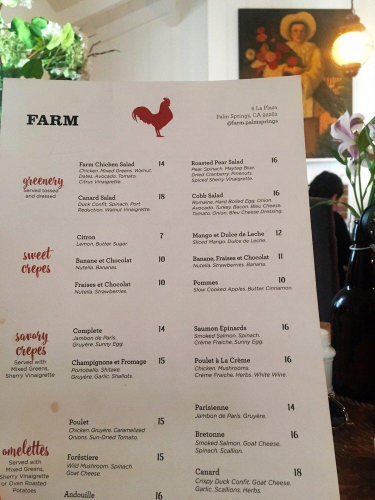 Menu at Farm restaurant, Palm Springs