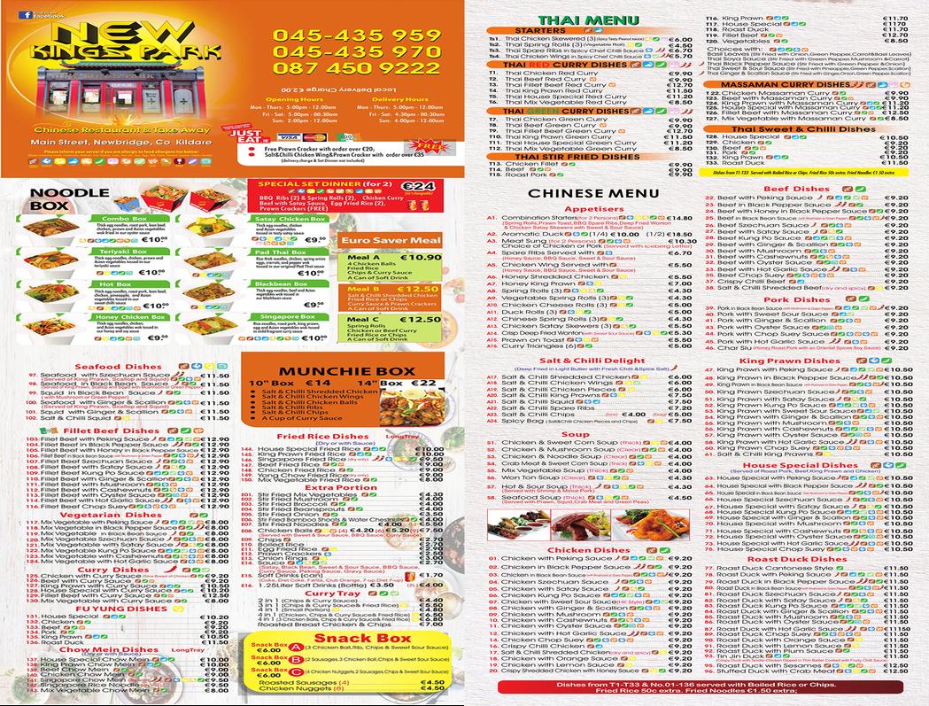 Menu at Kings Park Takeaway restaurant, Newbridge