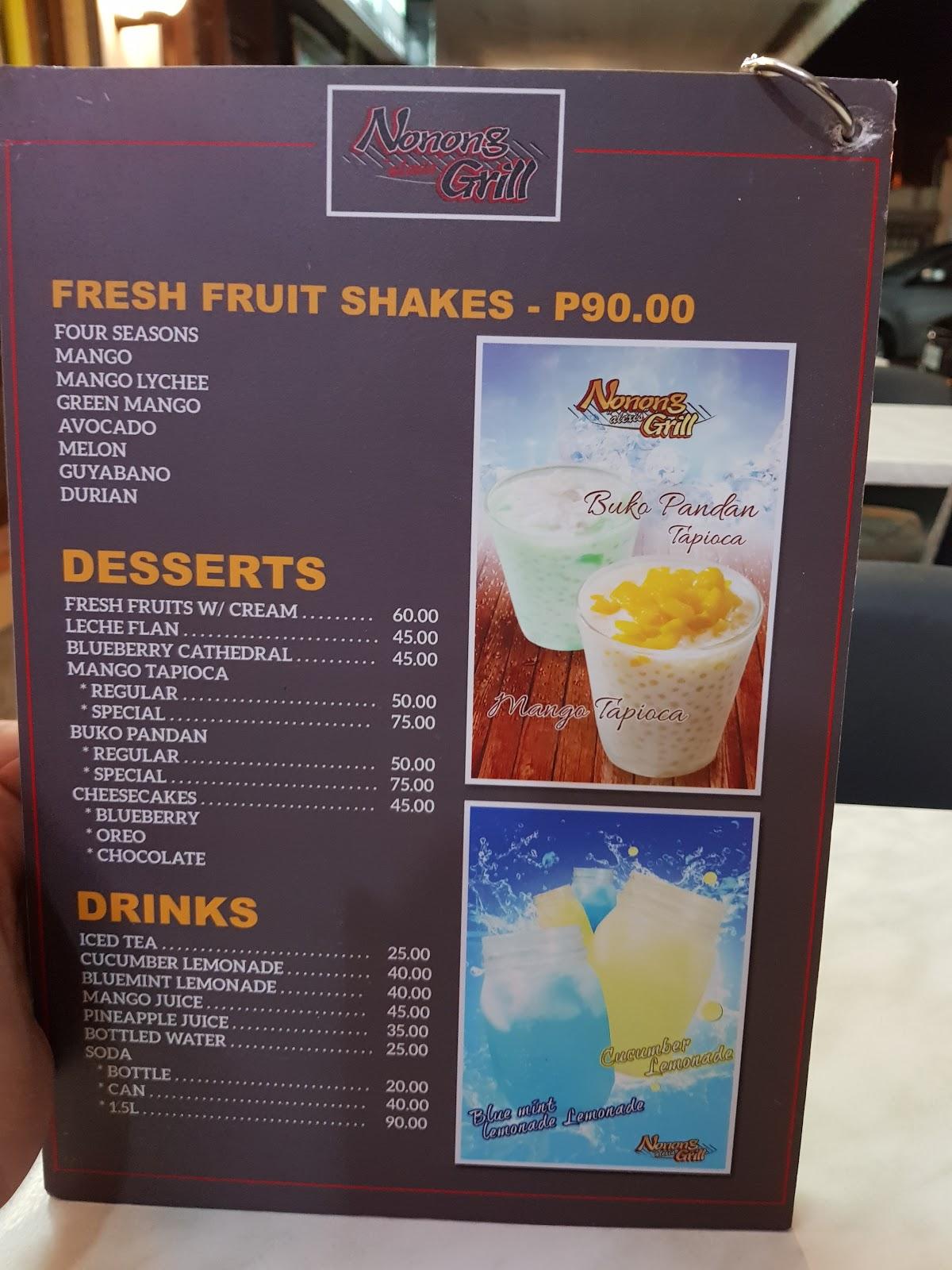 Carta del restaurante Nonong's Grill outlet-chabz, Dávao