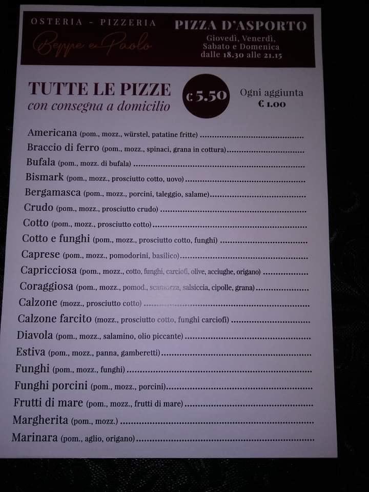 Menu da Osteria Da Beppe & Paolo ristorante, Pontirolo Nuovo
