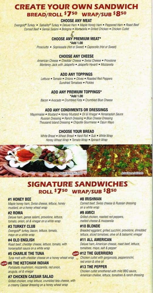 Menu at The Roma Deli restaurant, Myers Corner